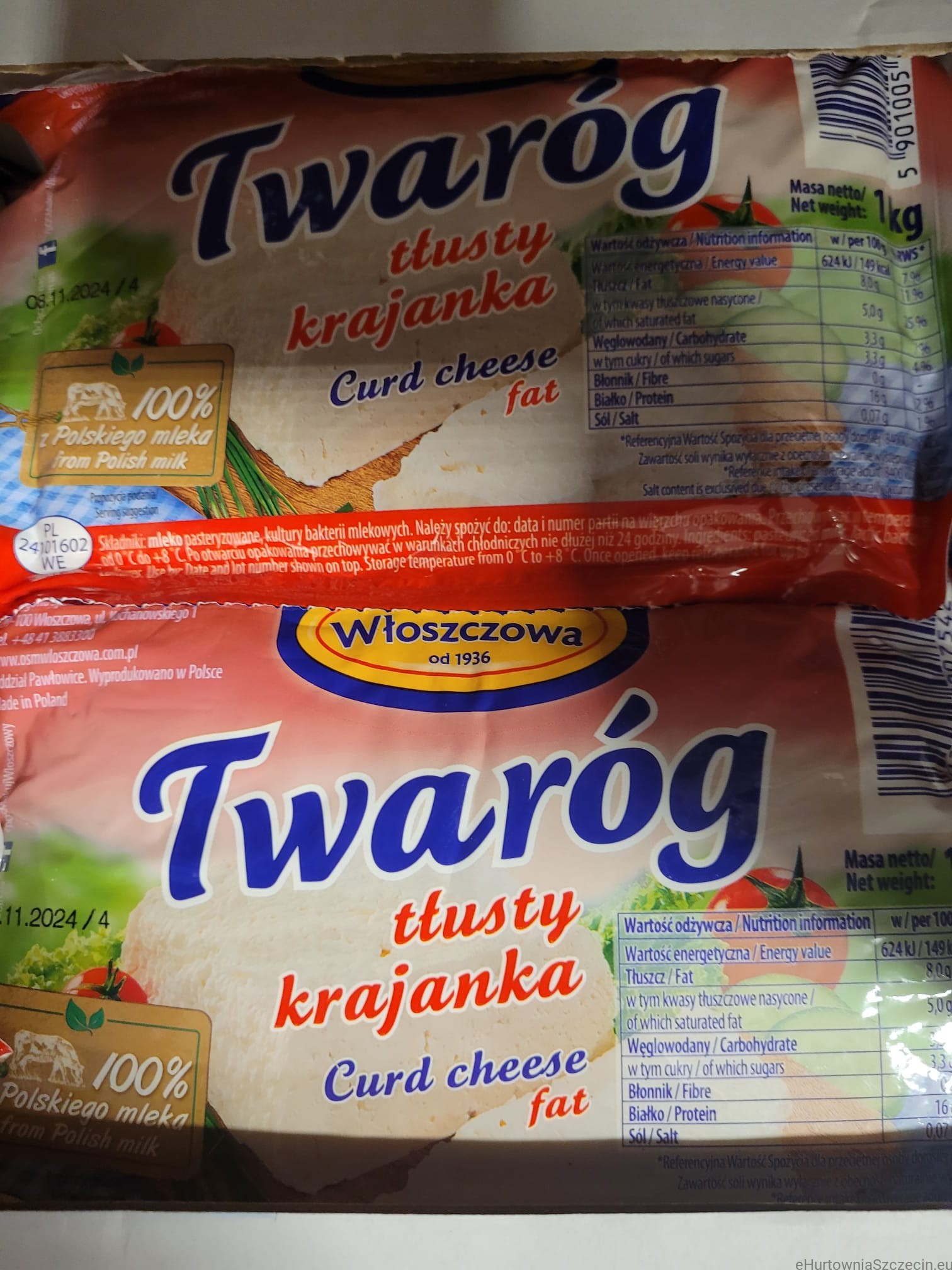 WŁOSZCZOWA TWARÓG WŁOSZCZOWSKI TŁUSTY 1KG eHurtowniaSzczecin.eu